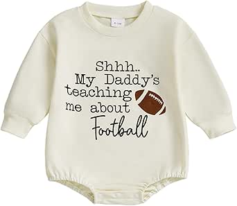 Amazon.com: GOOCHEER Newborn Baby Boy Girl Football Outfit Letter Sweatshirt Bubble Romper Long ...