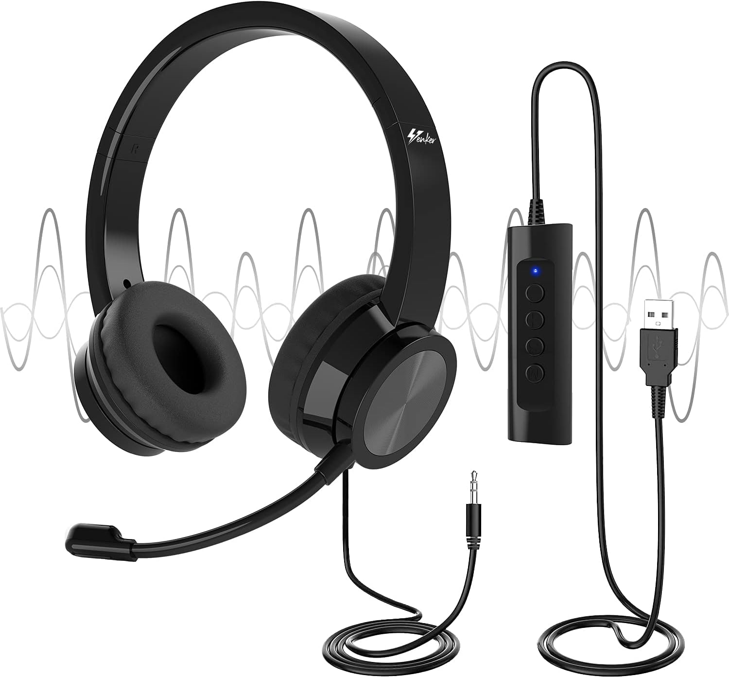 Venker USB Headsets with Microphone, 3m Length Noise Cancelling Headset ...