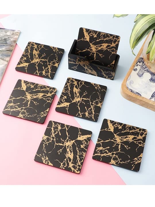 Set of 6 Beautiful Wooden Coasters with Proper Coaster Stand Designer ...