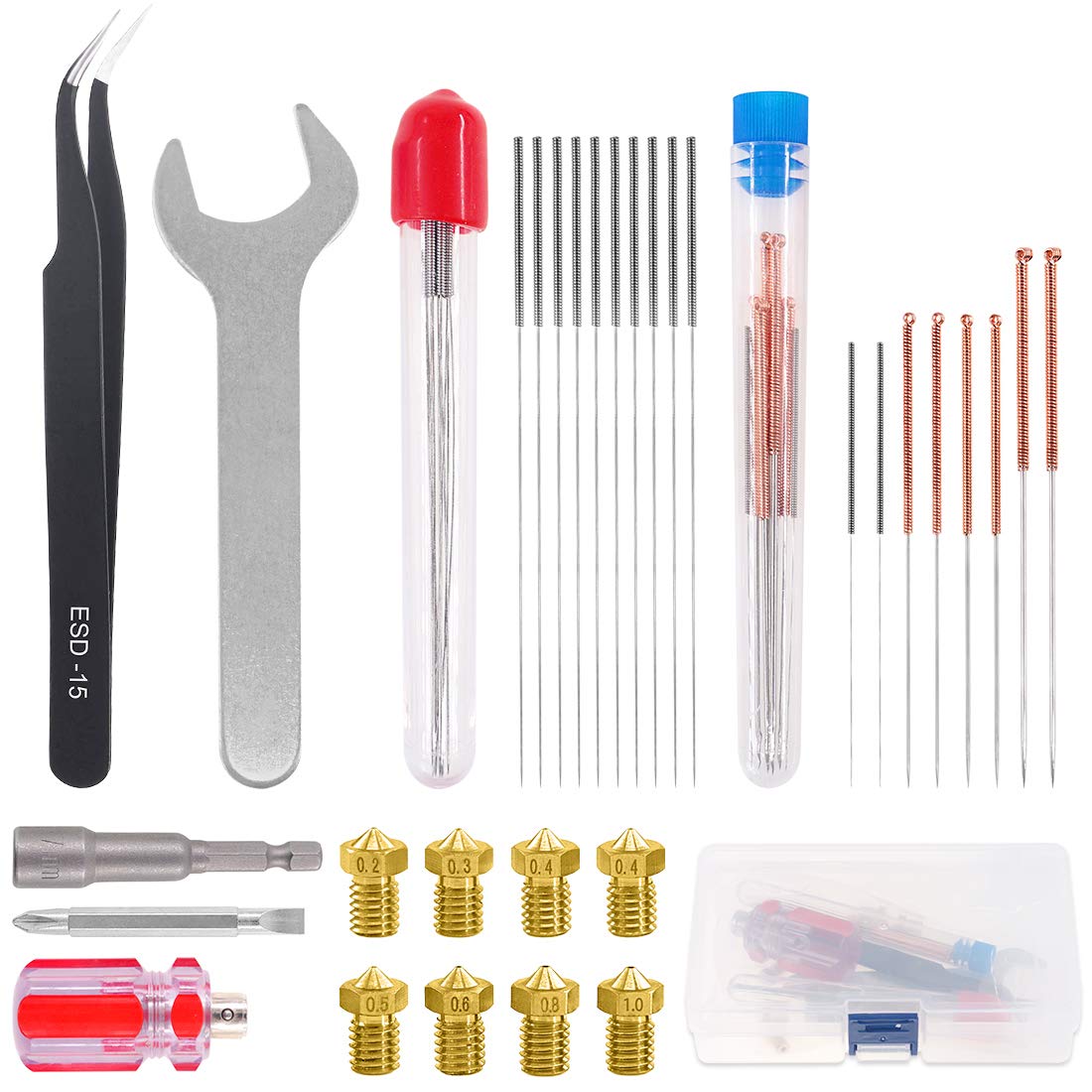 Rustark 29 Pack 3D Printer Nozzles Cleaner Tool Kit, E3D Brass Extruder ...