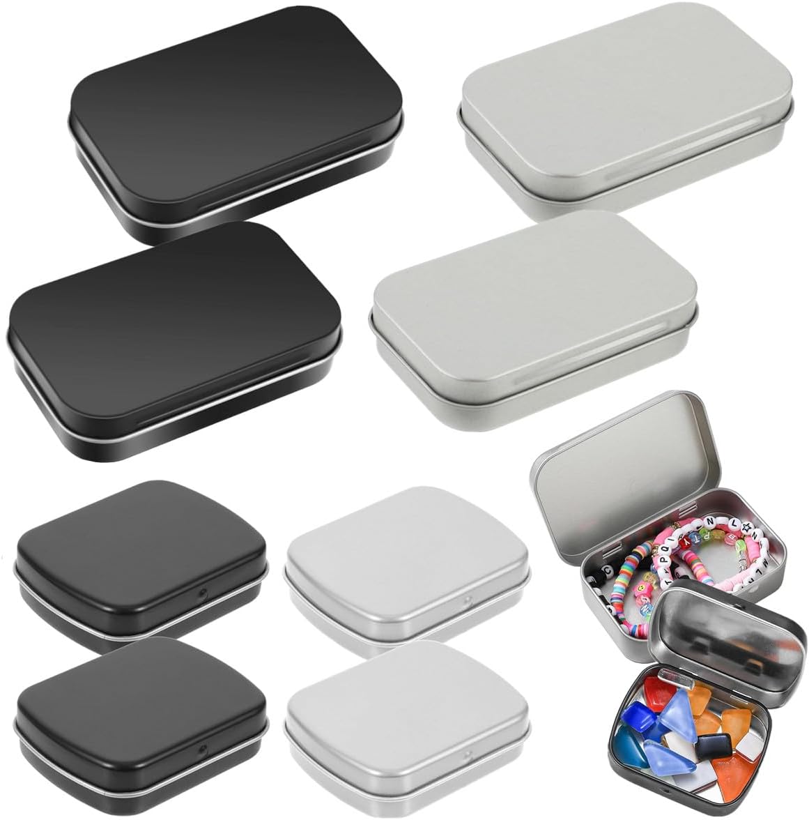 SamHeng 8 Pcs Tins Containers, 95mm/60mm Rectangular Tin Box Portable ...
