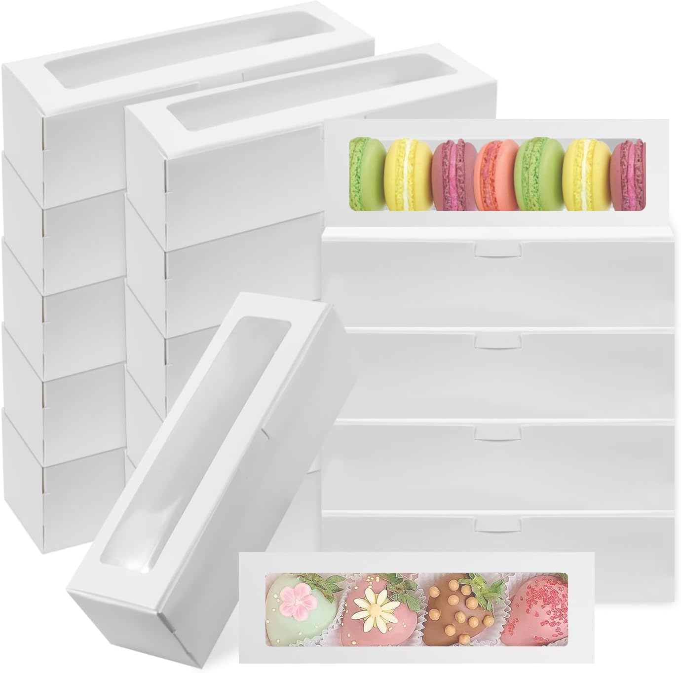 YQWIN 80Pcs Macaron Boxes Pastry Bakery Boxes 18x5.5x5cm Party Favor ...