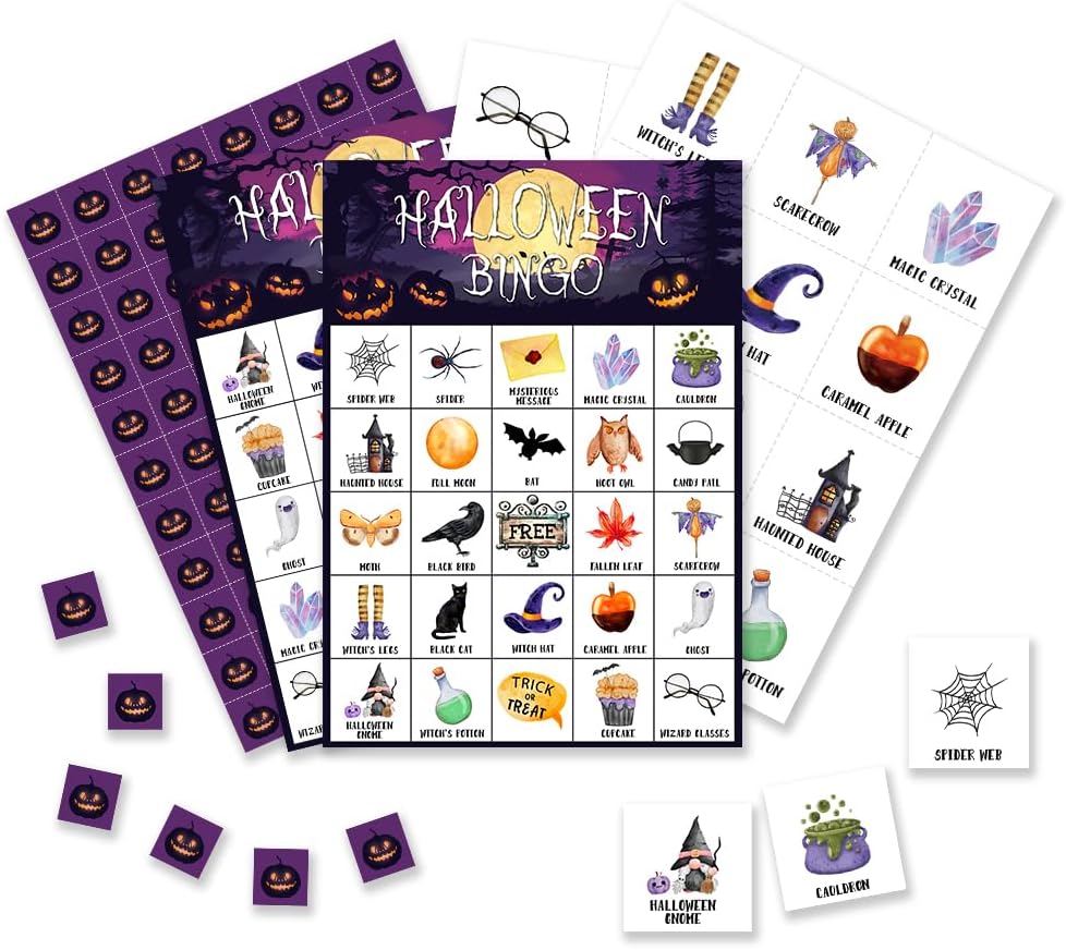 Amazon.com: Foosproea Halloween Bingo Cards, Halloween Bingo Games for ...