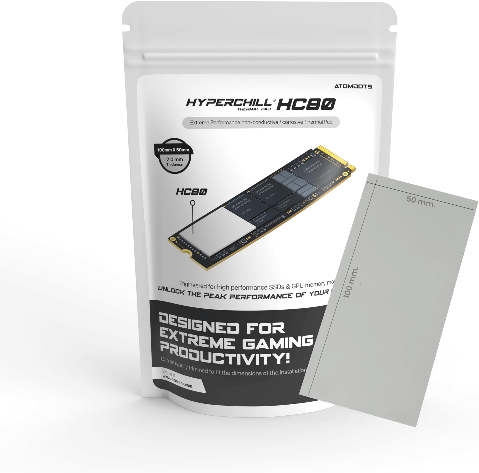 ATOMDOTS Hyperchill HC80 Thermal Conductive Silicone Pad 8.0 W/m*K Simple to Apply for SSD CPU ...