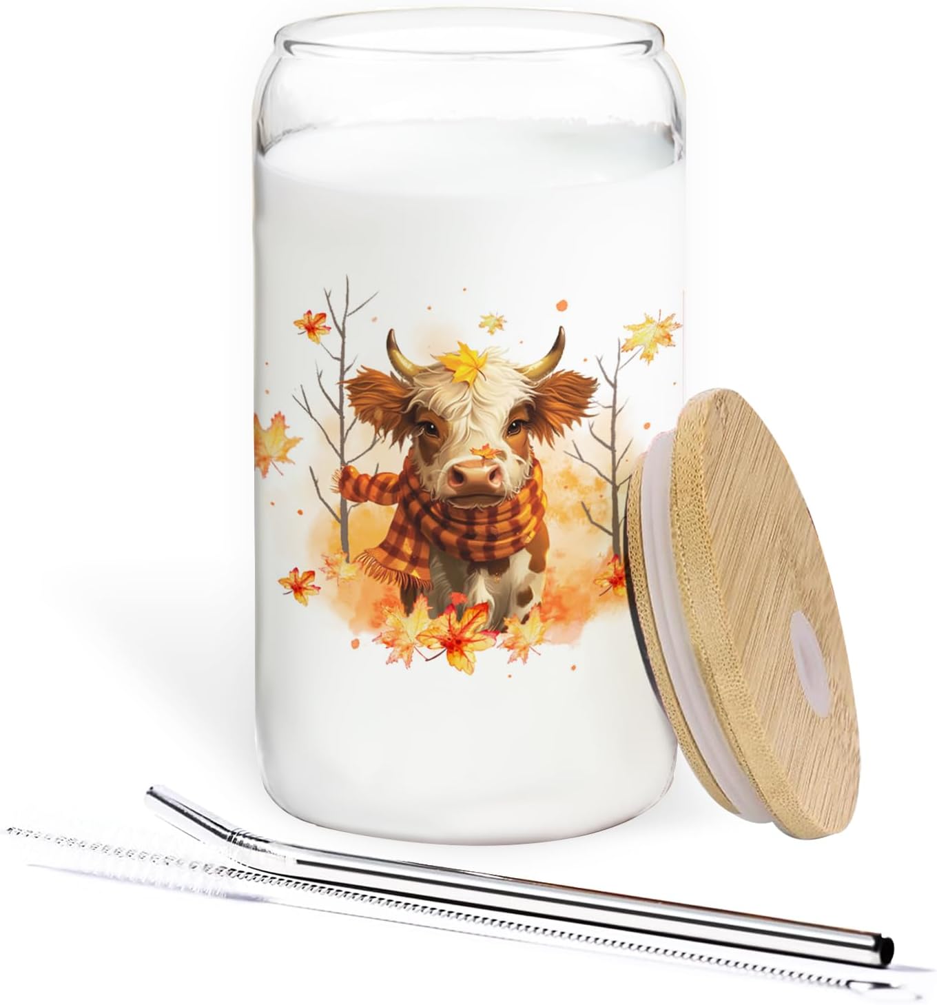 Amazon.com: BEHIFL Fall Western Highland Cow Glass Cup,Fall Maple ...
