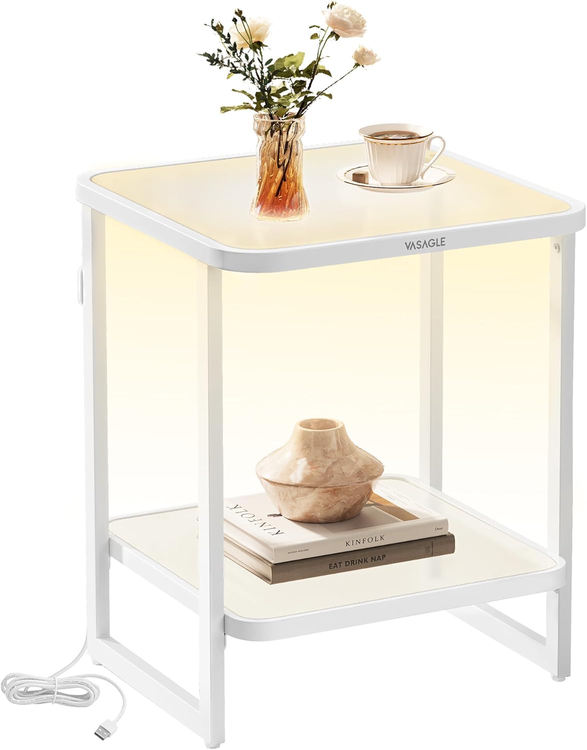 Amazon.com: VASAGLE End Table, 2-Tier Side Table with LED Lights ...