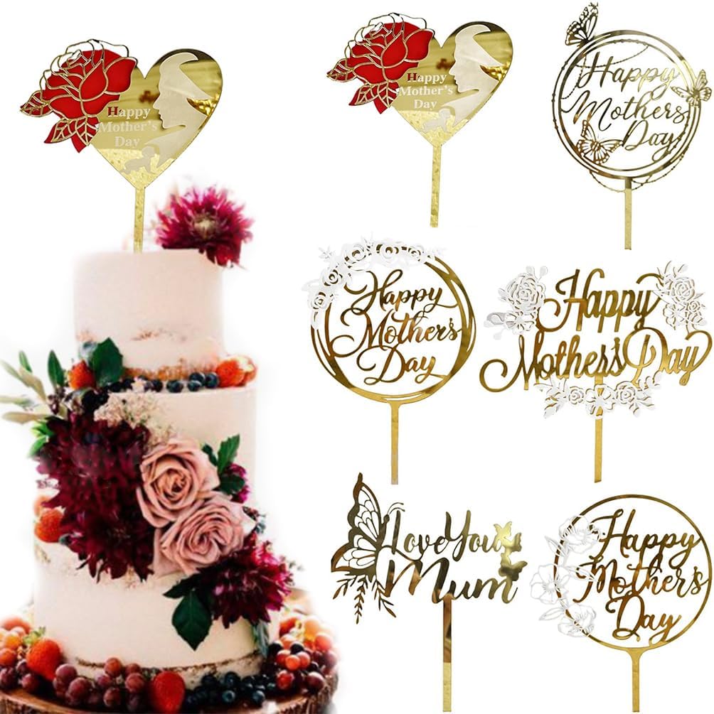 Amazon.com: Happy Mothers Day Cake Toppers Flower Picks Acrylic Topper ...
