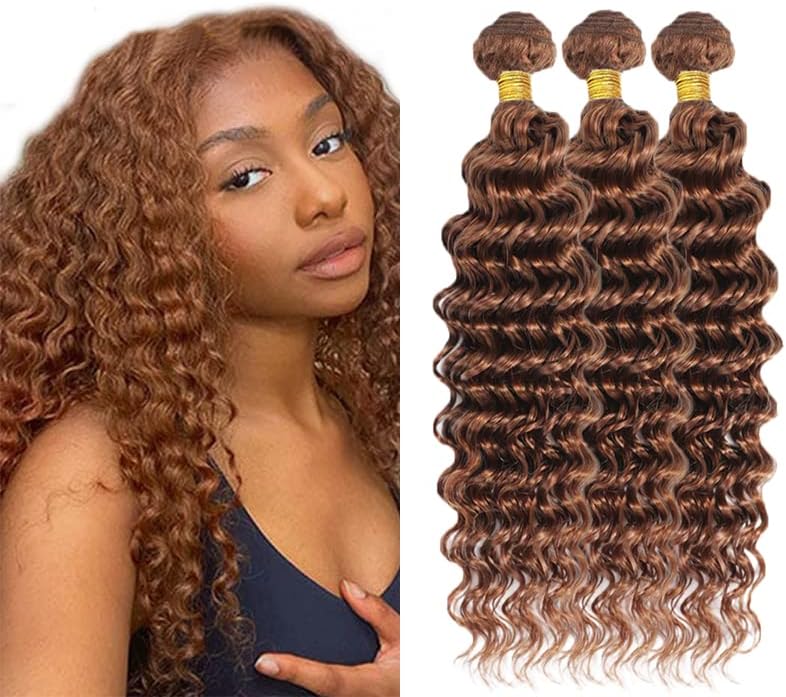 Amazon.com : DiexrLamx Color #30 Brown Deep Wave Human Hair Bundles ...