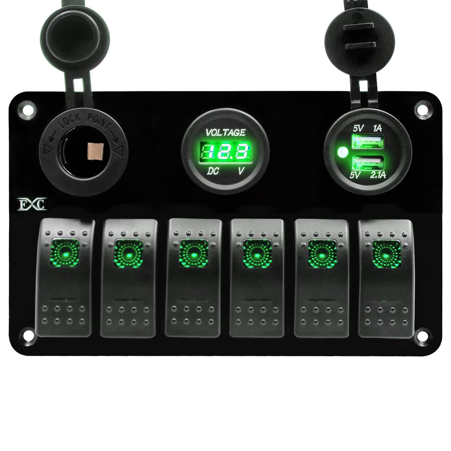 Snapklik.com : FXC 12 Volt Aluminum Marine Boat Rocker Switch Panel ...