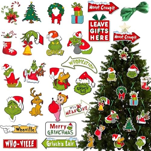 38 Pcs Grinch Christmas Decorations With Rope - Beautiful Tree ...