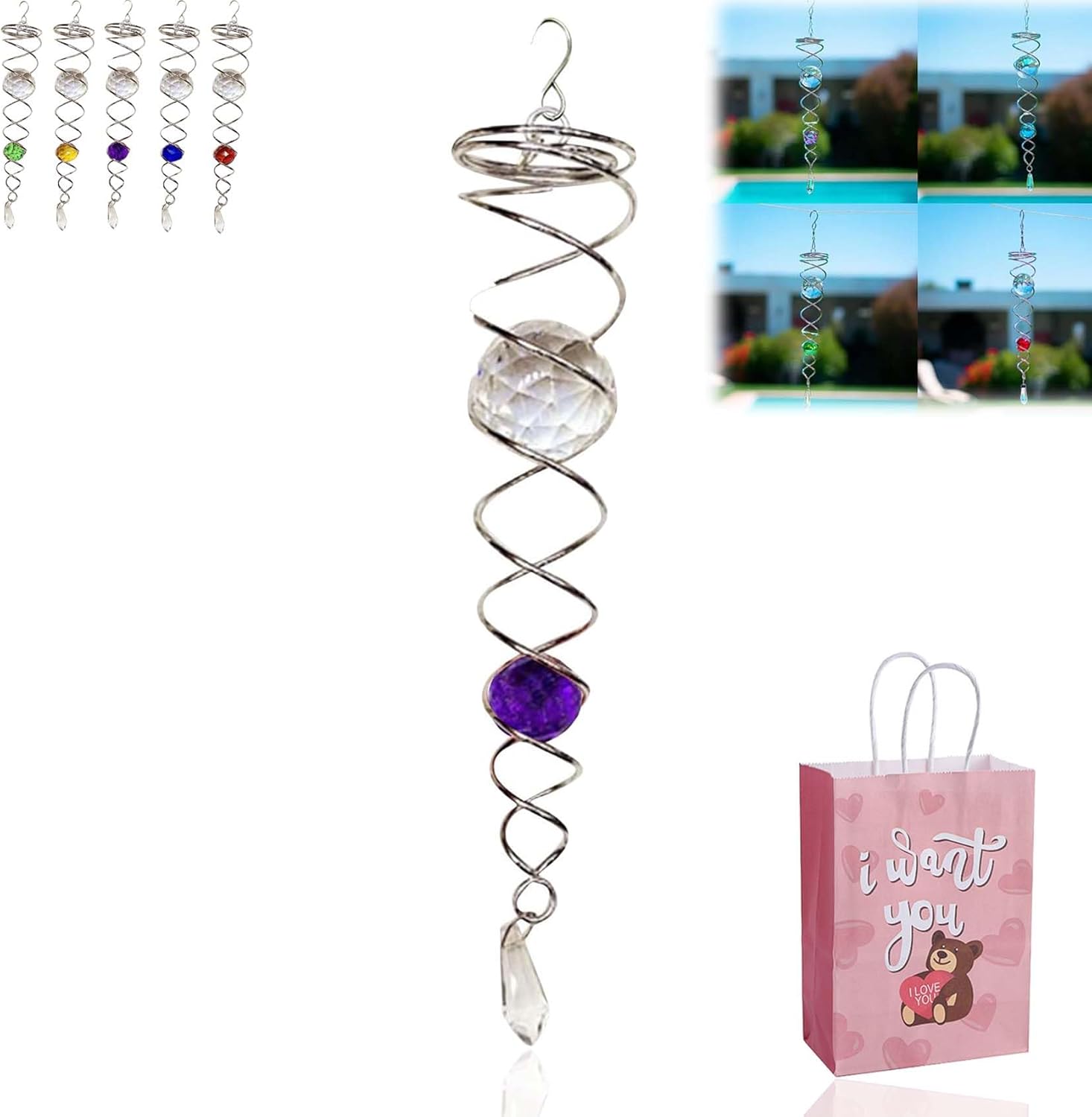 Amazon.com: Gazing Ball Spiral Tail Wind Spinner Stabilizer, Decorative ...