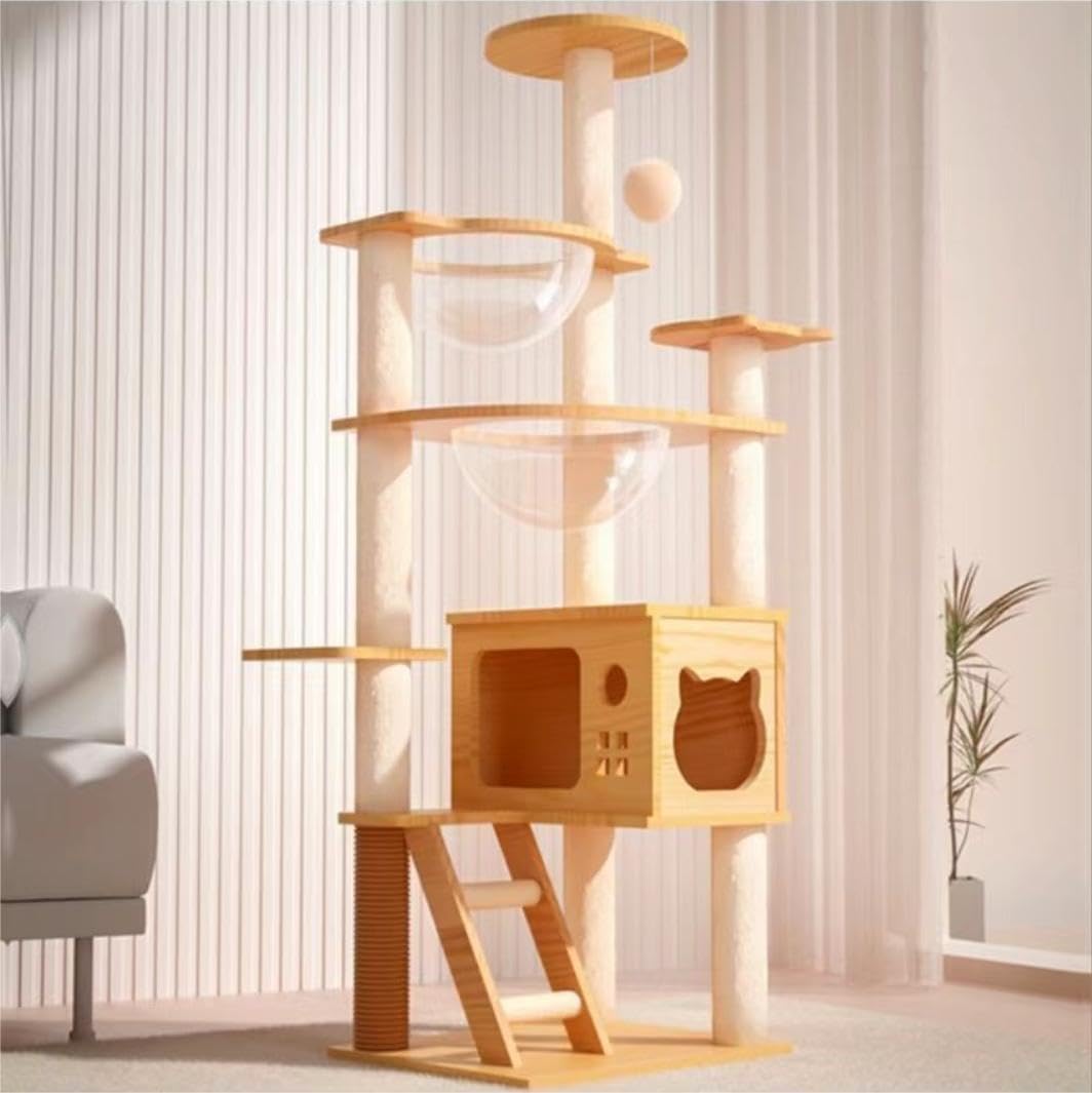 Amazon.com : Wood Cat Tree Tower Tall and Double Space Module Cute ...