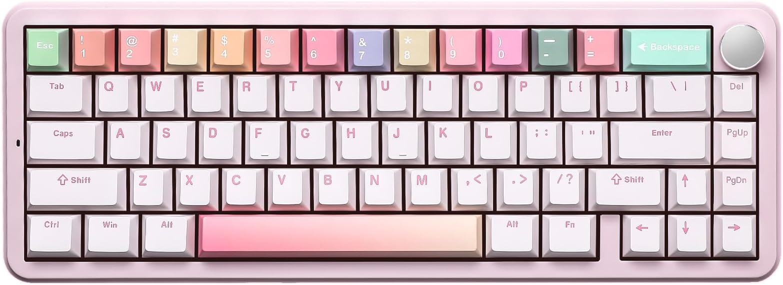 YUNZII B68 Wireless Cute Keyboard, Gasket Gaming Hot Swappable Creamy ...