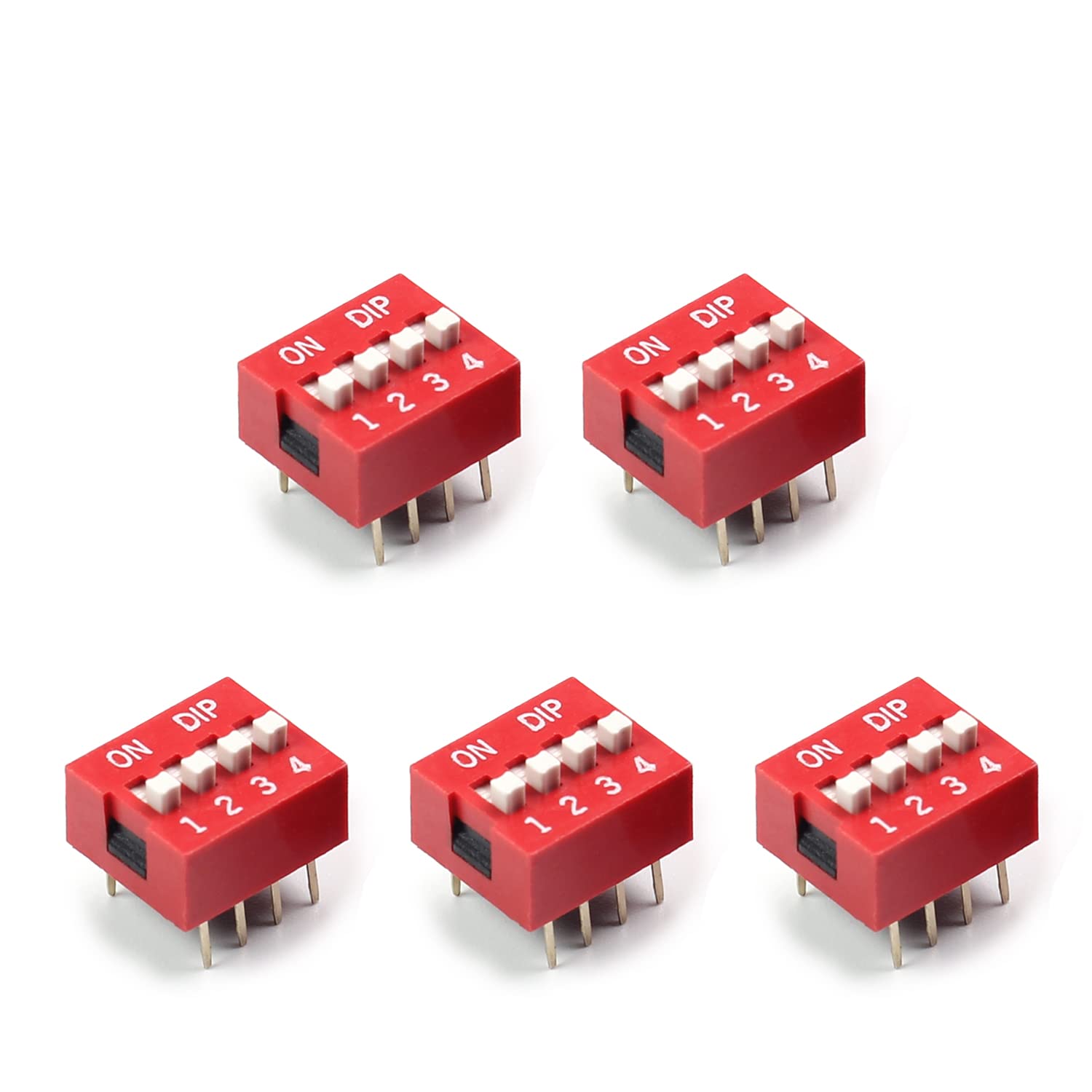 Buy Fielect 10pcs Red DIP Switch Horizontal 1-4 Positions 2.54mm Pitch ...
