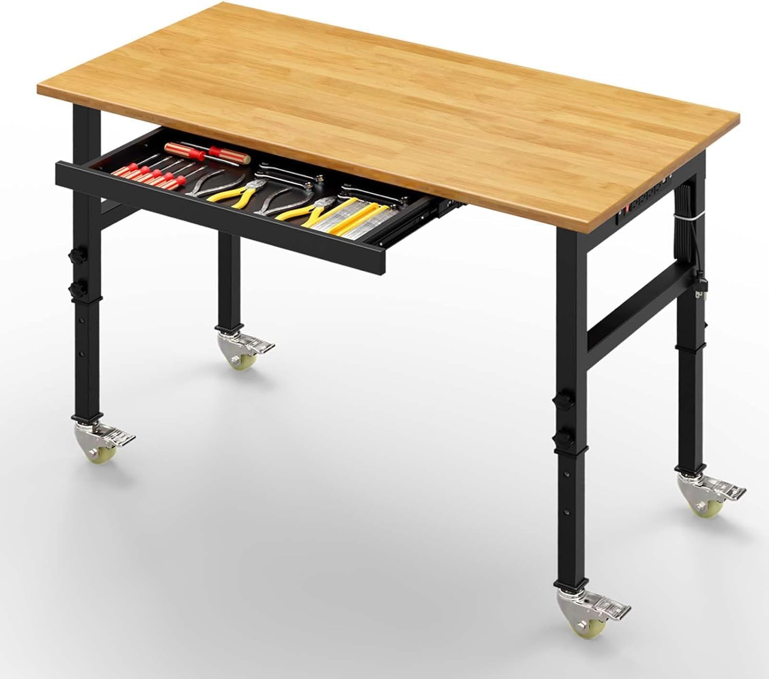 48' Adjustable Height Workbench with Heavy-Duty Locking Casters Work ...