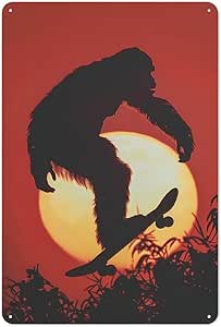 Amazon.com: Bigfoot Riding A Skateboard Sunset Vintage Metal Tin Sign ...