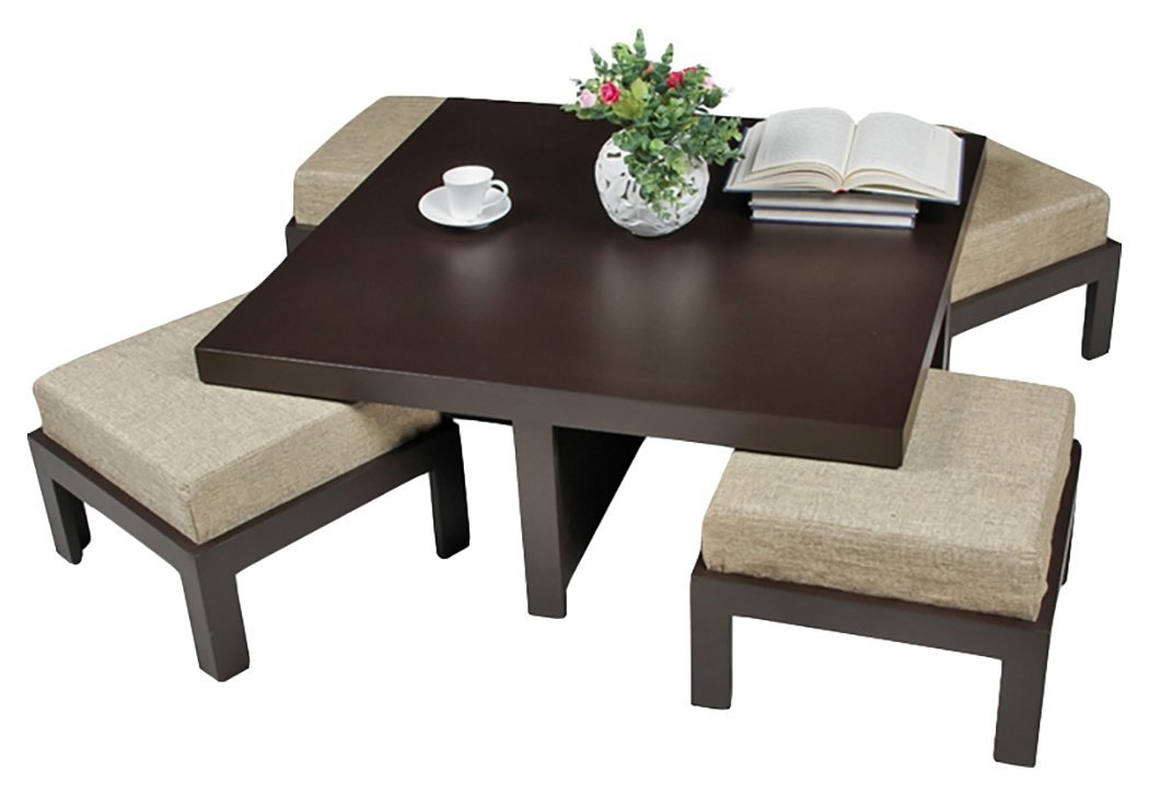 Mojo HD-FU-101 Coffee Table with 4 Stools (Beige and Brown) : Amazon.in ...