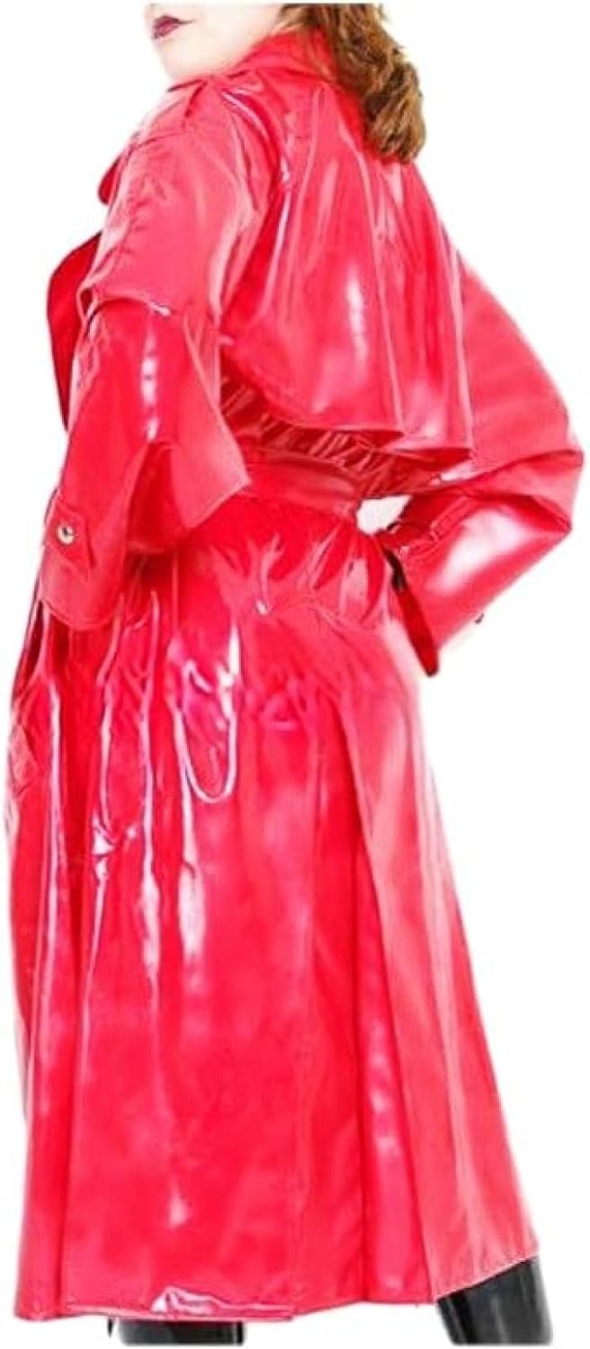 Amazon.co.jp: Red Sexy Latex Raincoat Rubber Nightgown Sleepwear Jacket ...
