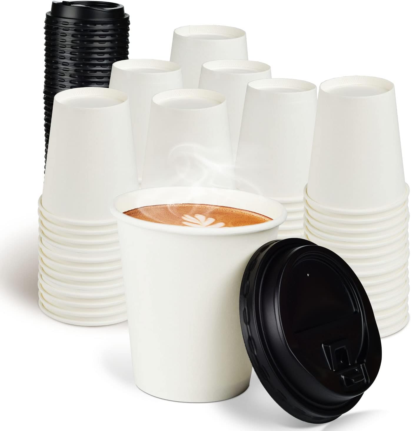 12 oz Paper Cups, 50 Pack Disposable Coffee Cups with Lids, Thickened ...