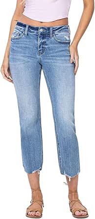 Lovervet by VERVET Women's Mid-Rise Regular Straight Crop Jeans in ...