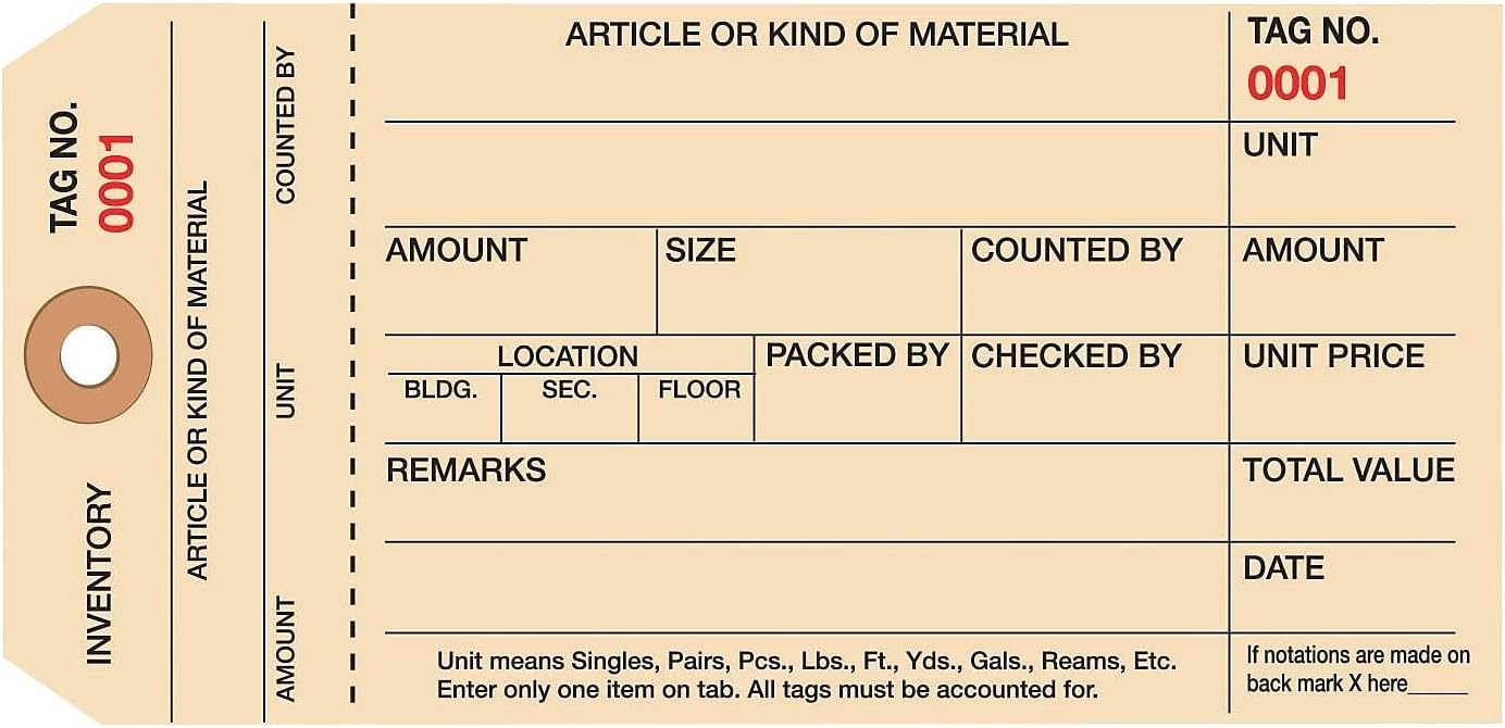 1000 to 1999 Numbered Inventory Tag 1 Part Stub Style (G18021) Category ...