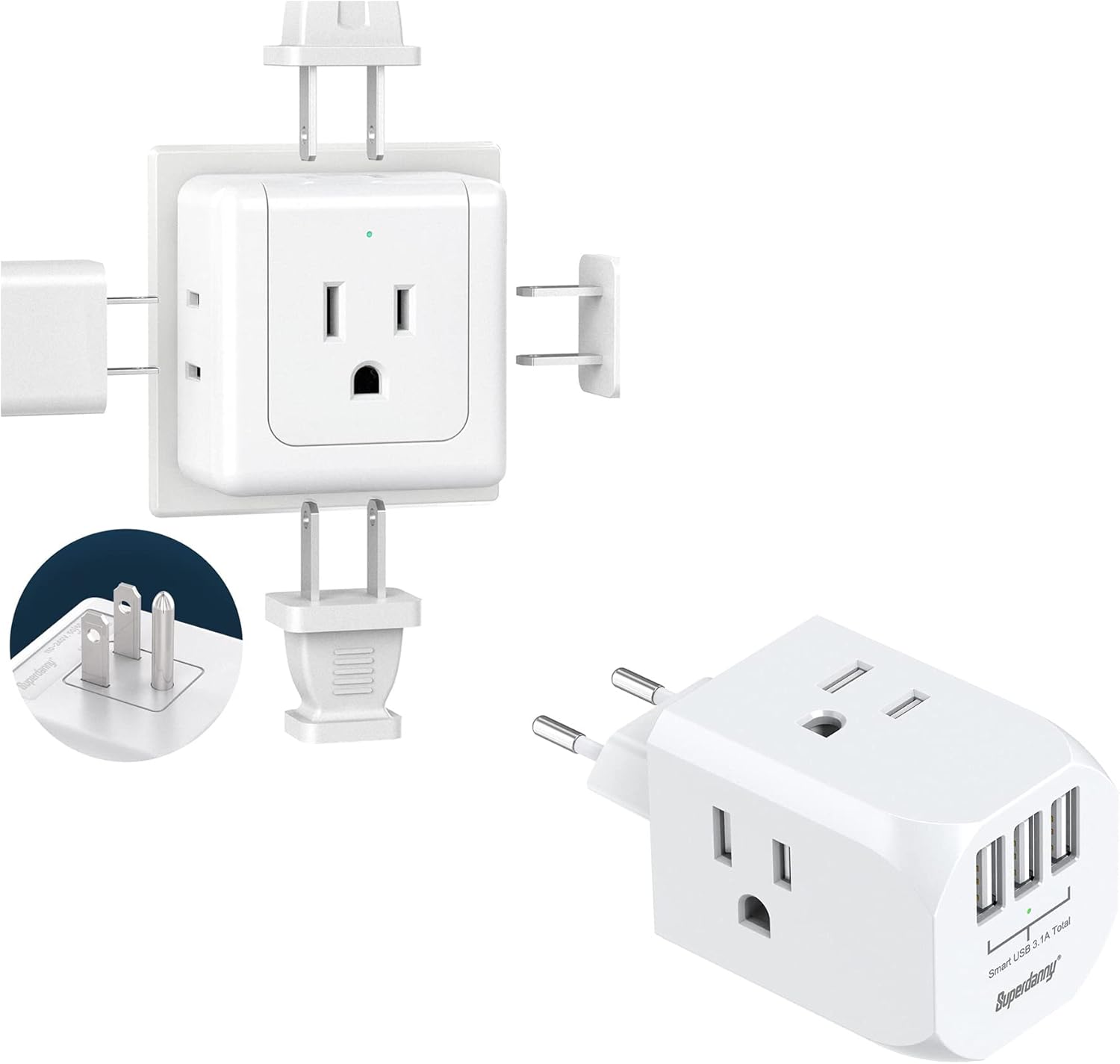 Amazon.com: SUPERDANNY, 90 Degree Plug Adapter with 3 Prong Flat Outlet ...