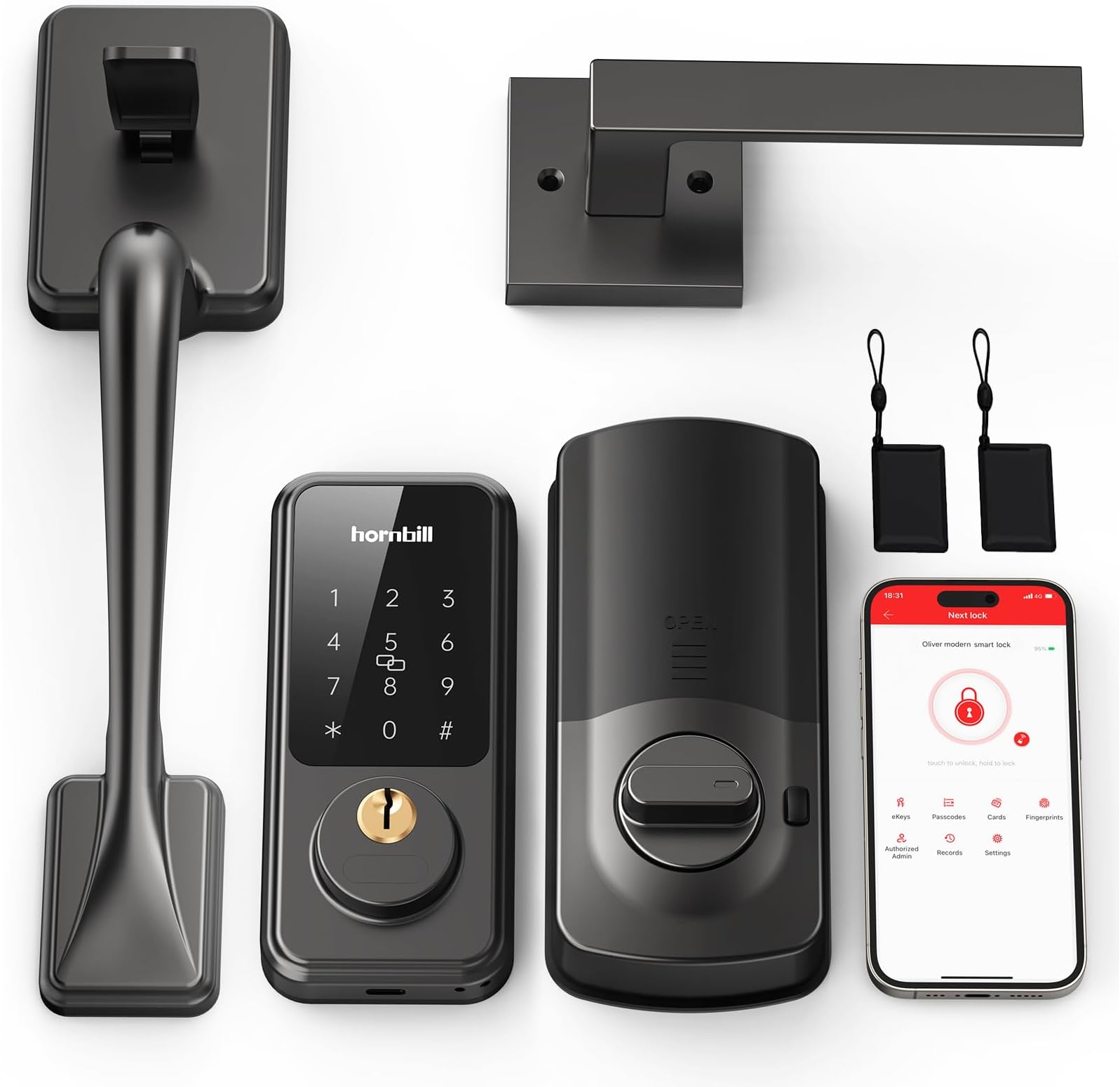 Keyless Entry Door Lock with Handle, Hornbill Smart Front Door Lock Set ...