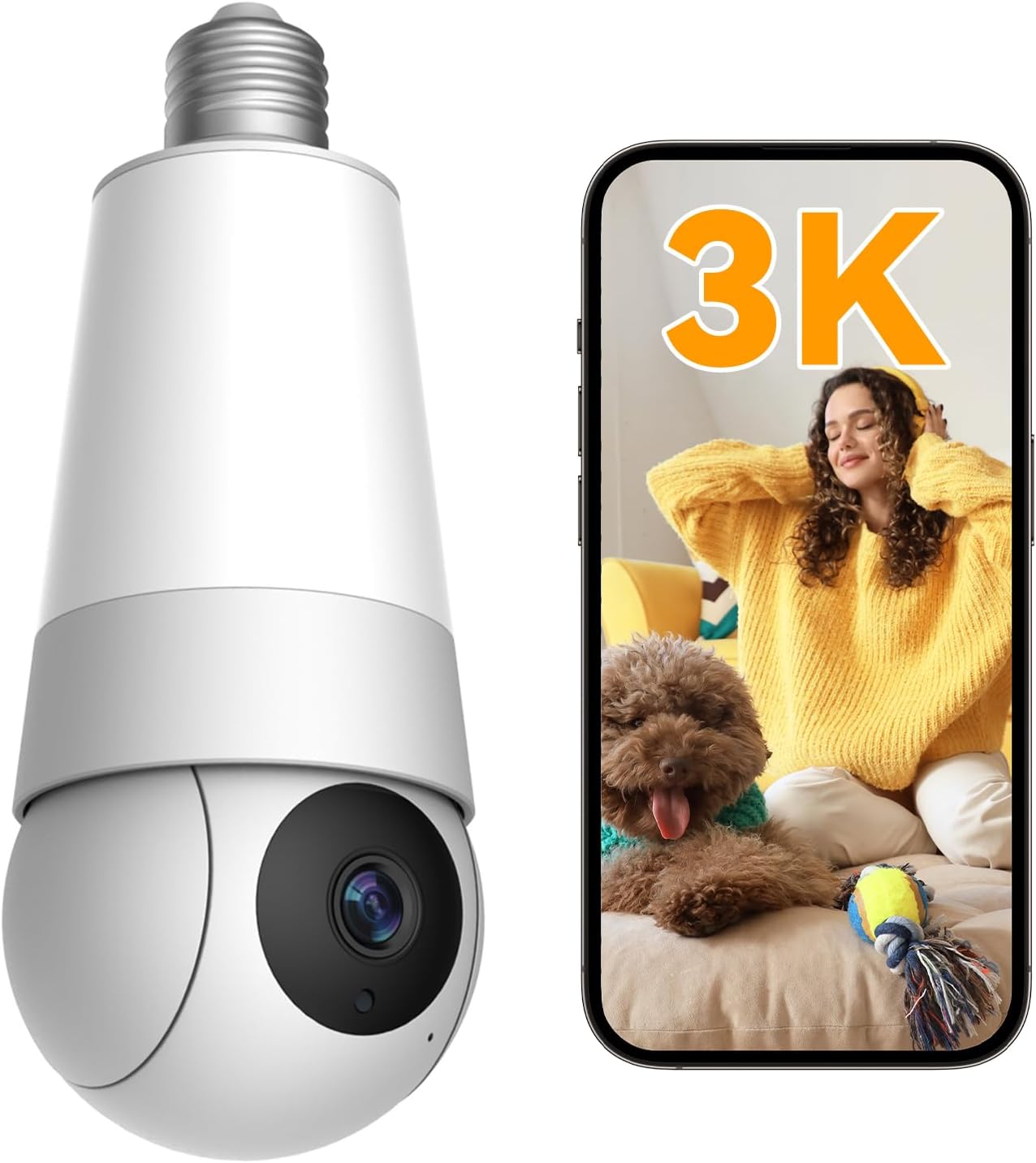 Amazon.com: 3K Light Bulb Security Camera, 2.4GHz Security Cameras Wireless Outdoor, 360° PTZ ...