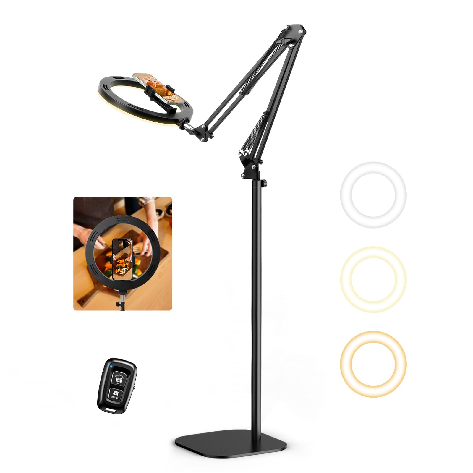 Latest Ring Light with Tripod Stand & Phone Holder Overhead Phone ...