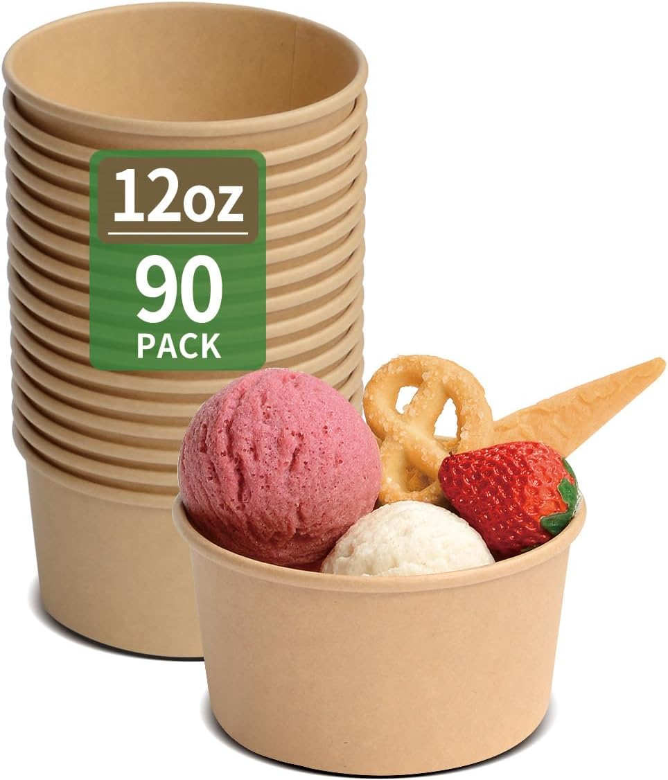 Amazon.com: bloomoon 12 oz Paper Ice Cream Cup 90 Pack, Leak Proof Wide ...