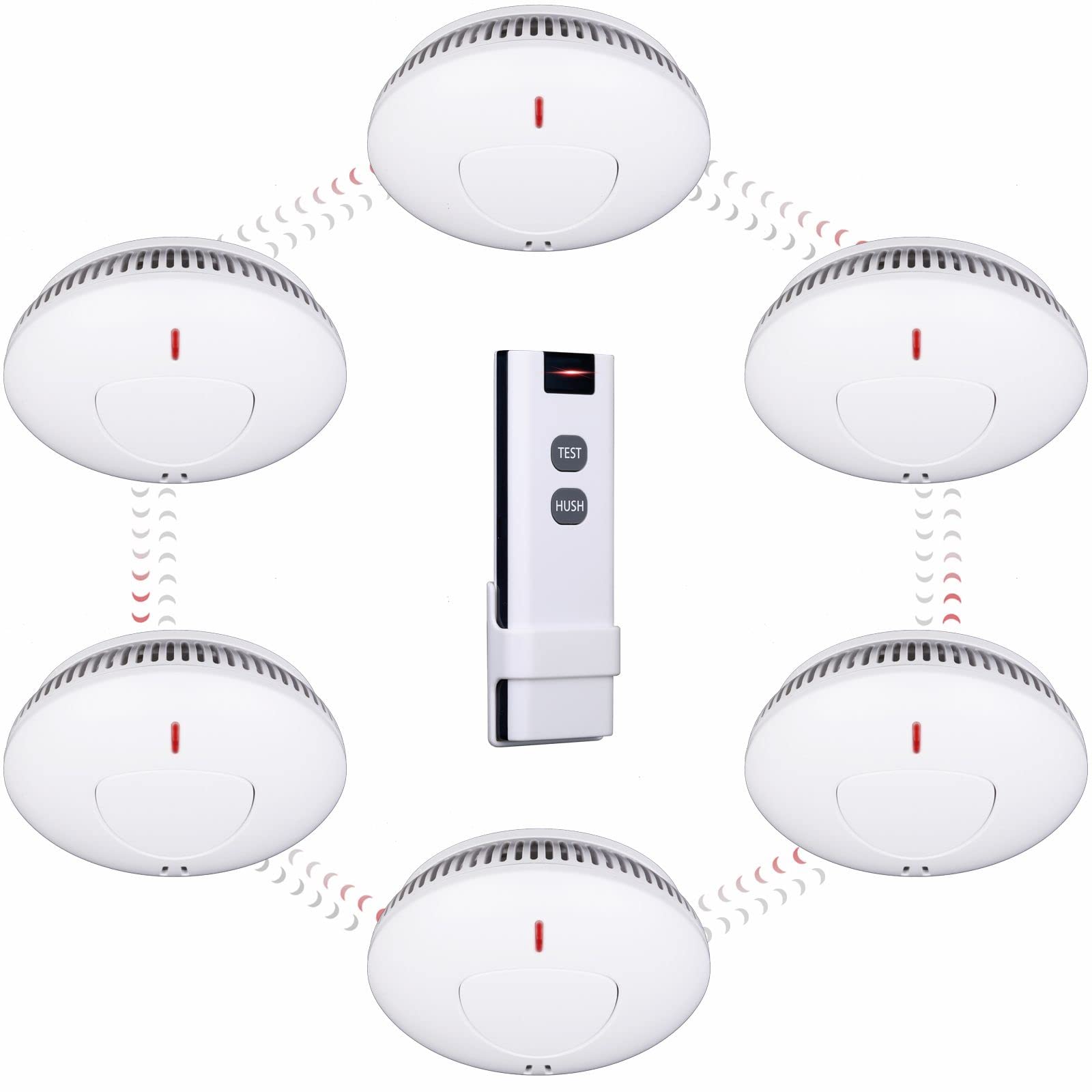 LEVSUPTY 6 Pack Wireless Interconnected Photoelectric Smoke Alarm with ...