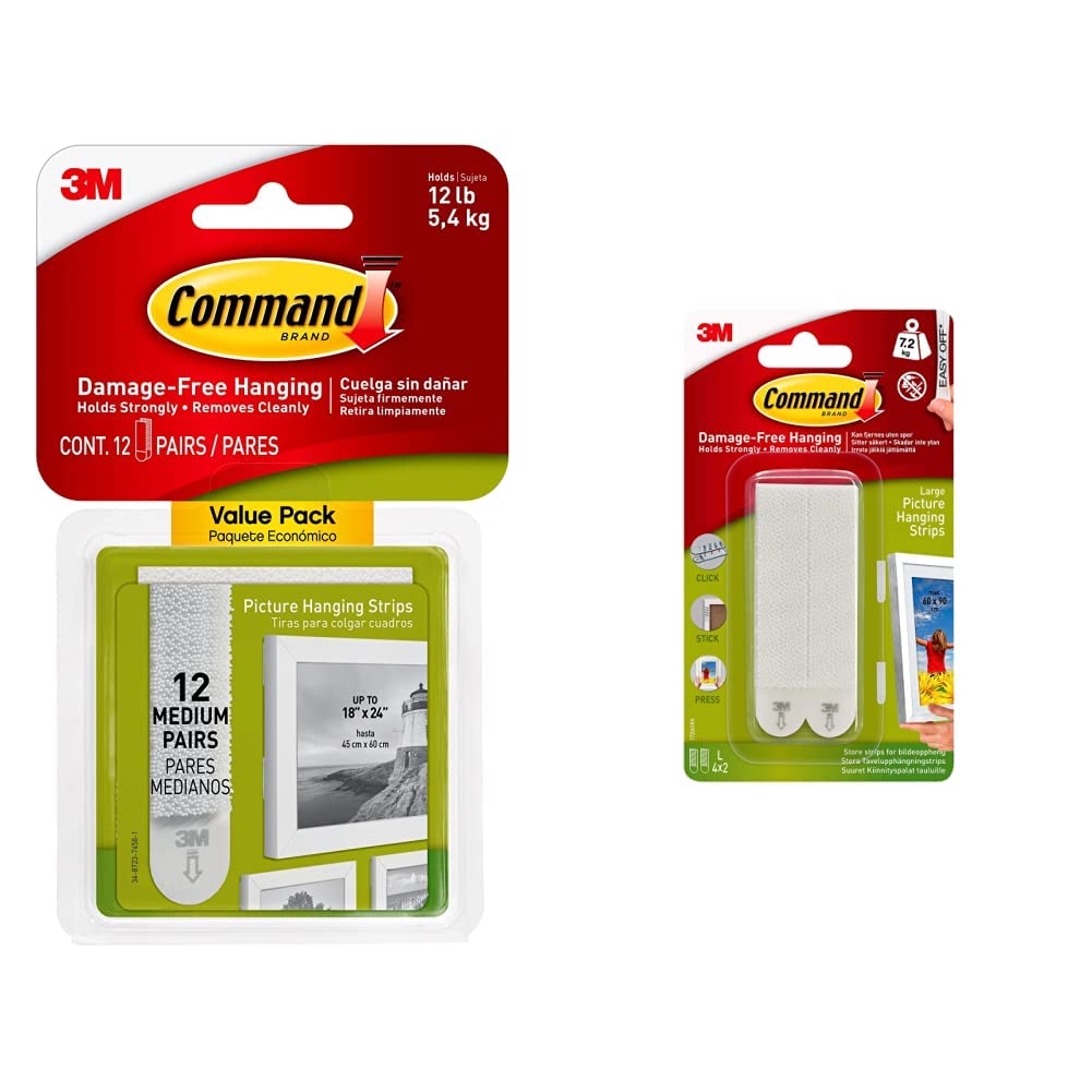 Command Medium Picture Mounting Strips, Pack of 12 x 2 Adhesive Strips ...