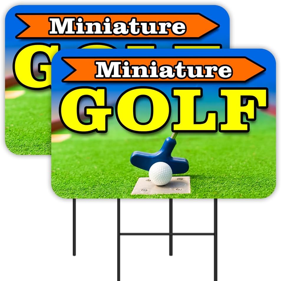 Amazon.com: Miniature Golf 2 Pack Yard Signs 16" x 24" - Double-Sided ...
