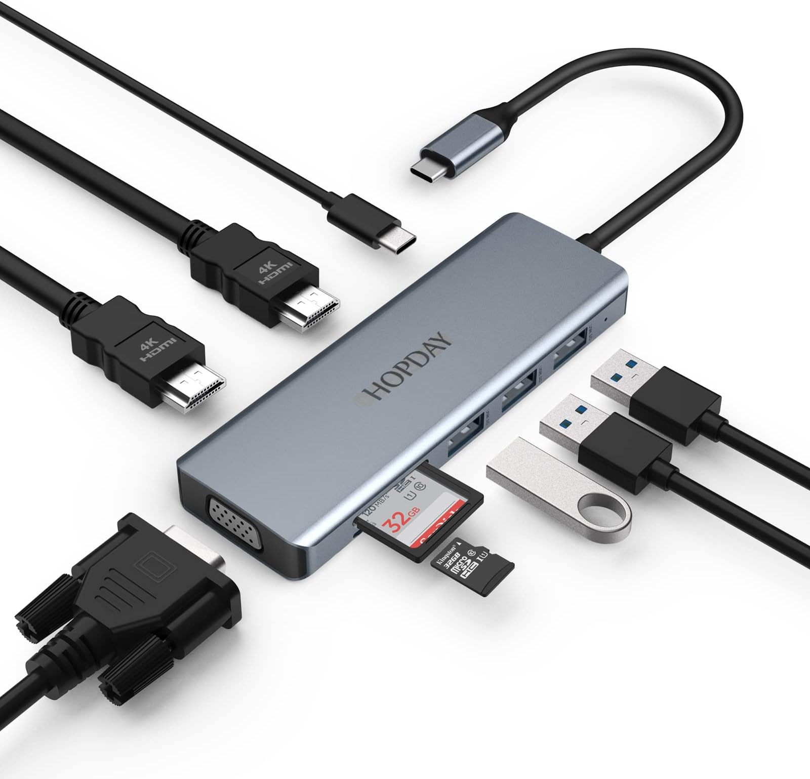 Amazon.com: HOPDAY USB C Hub, 9 IIN 1 USB C Docking Station Triple Display USB 3.0 Hub with 2 ...