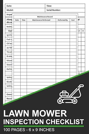 Lawn Mower Inspection Checklist: Lawn Mower Pre-Start Inspection Book ...