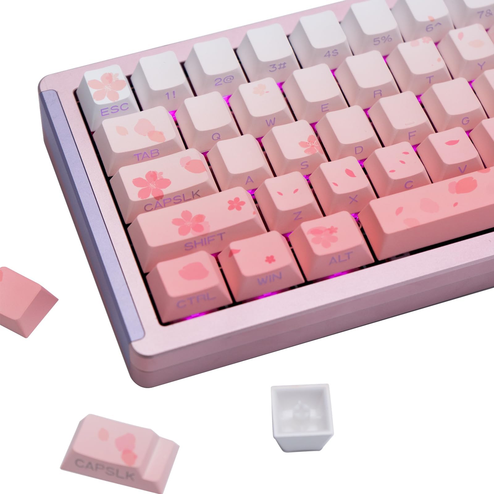 GEKUCAP Pink Sakura Keycaps 130keys Dye-Sublimation Side Printed ...