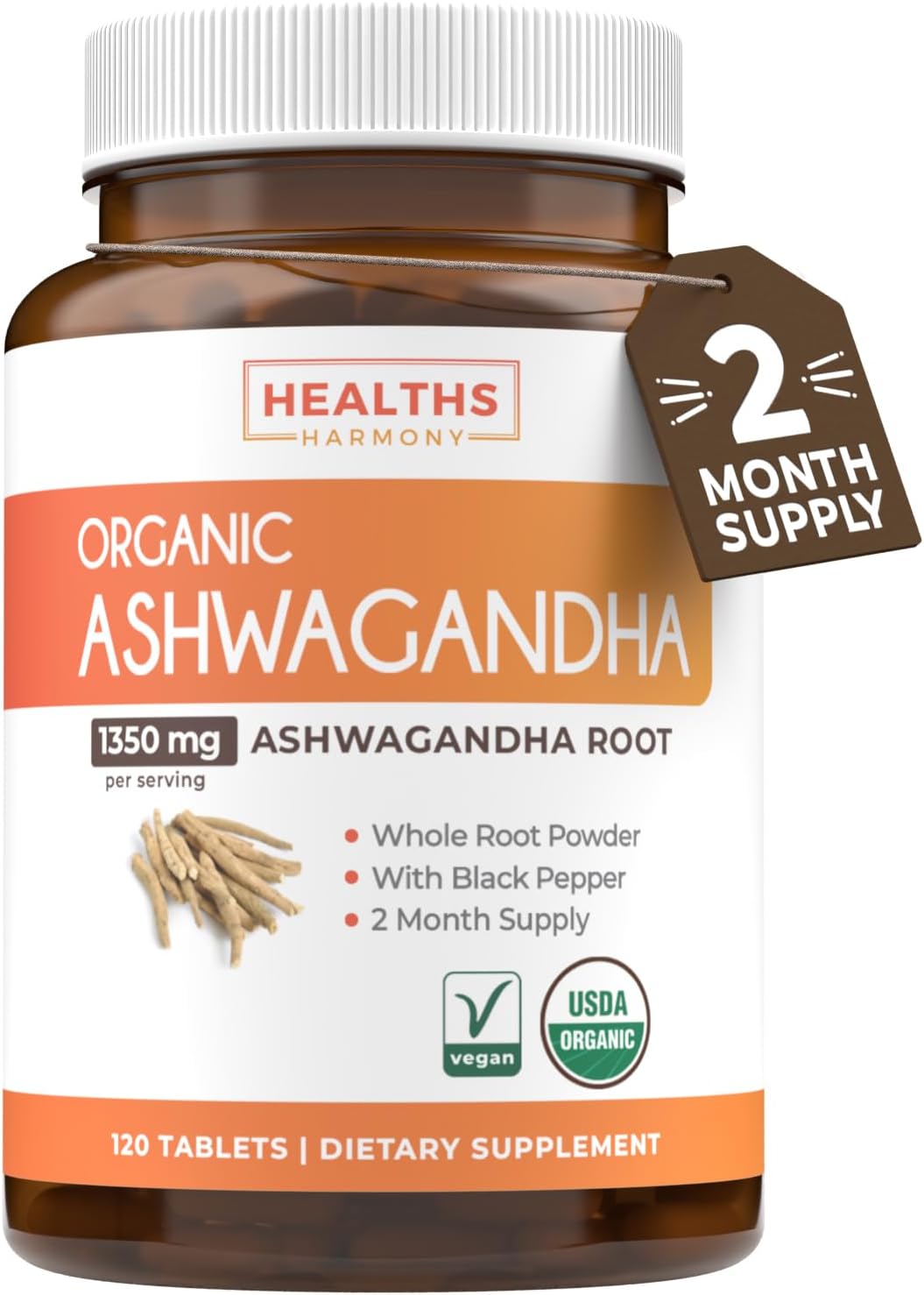 Amazon.com: USDA Organic Ashwagandha (120 Vegetarian Tablets) 1350mg ...