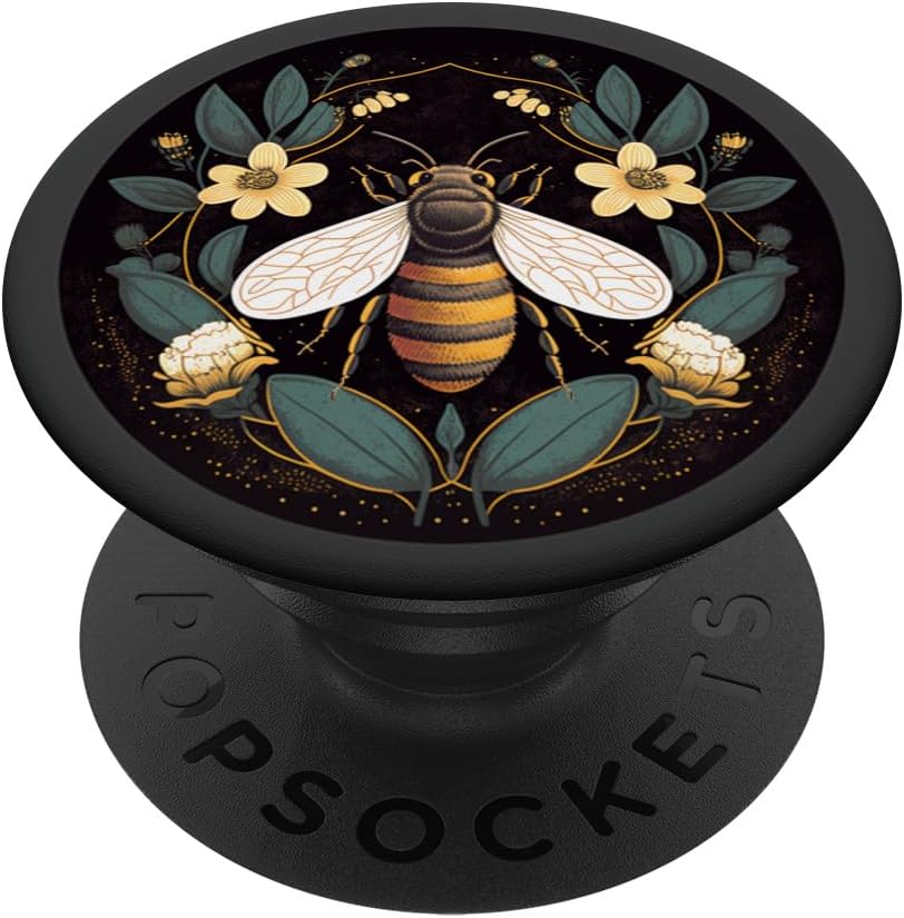 Amazon.com: Floral Boho Bee Aesthetic Honey Beekeeper Black PopSockets ...