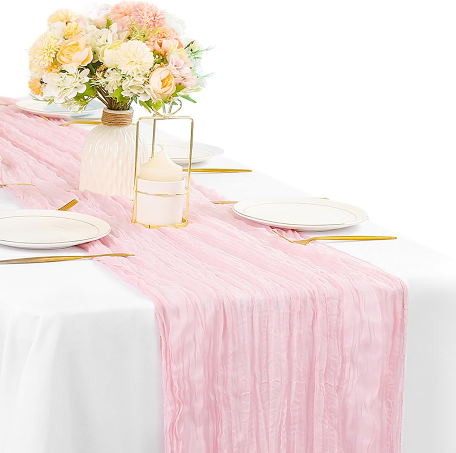 Amazon.com: Light Pink Cheesecloth Table Runner 10FT Runner for Tables ...