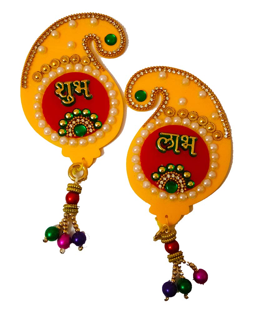 Buy DMS RETAIL Multicolor Acrylic Keri Shape Shubh Labh Sticker for ...