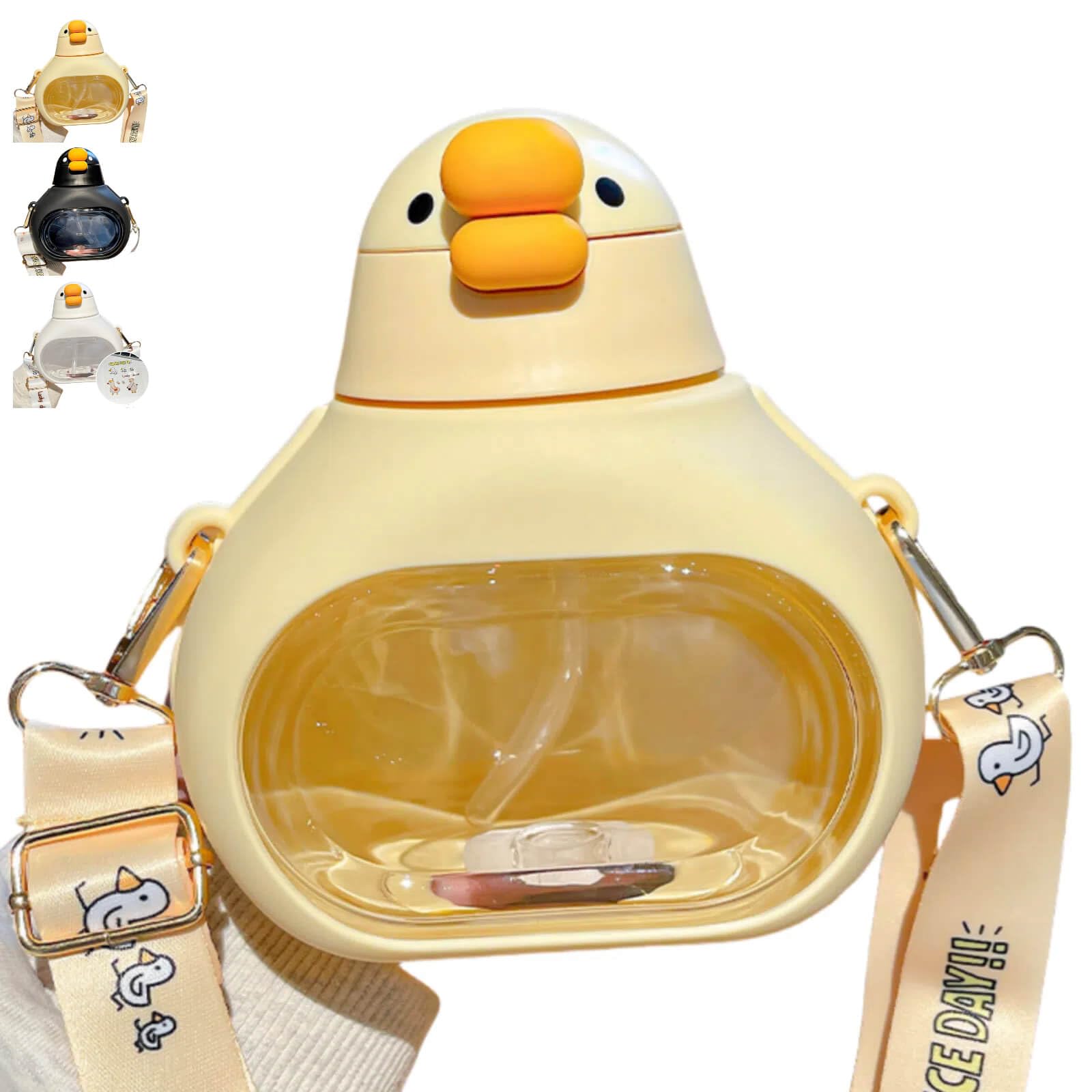 Amazon.com: Cute Duck Water Bottle with Adjustable Strap and Stickers ...