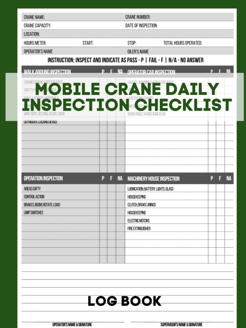 Mobile Crane Daily Inspection Checklist: Cute Logbook Gift for Any ...