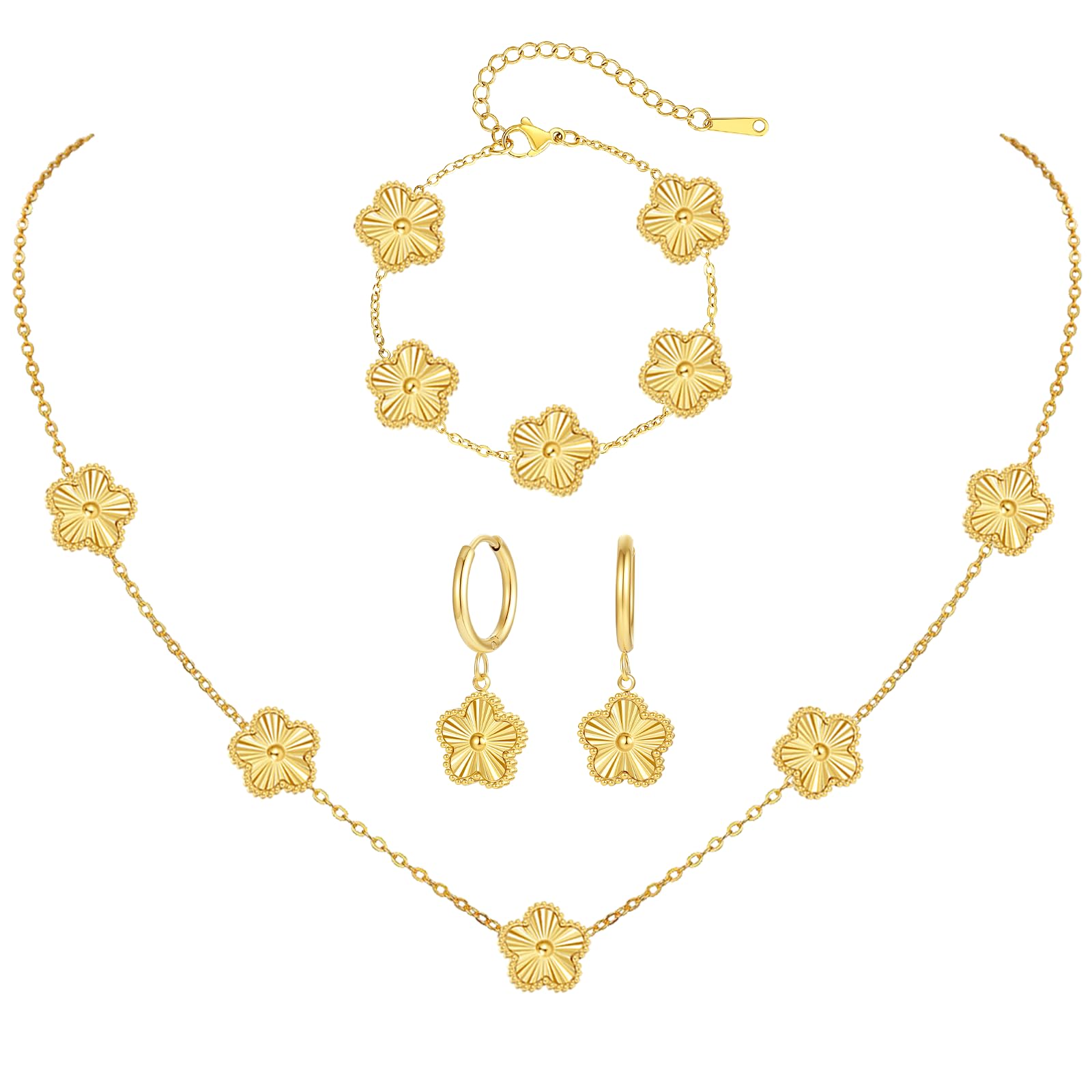 Amazon.com: Myrnaist Gold Clover Jewelry Set with Flower Design Four ...