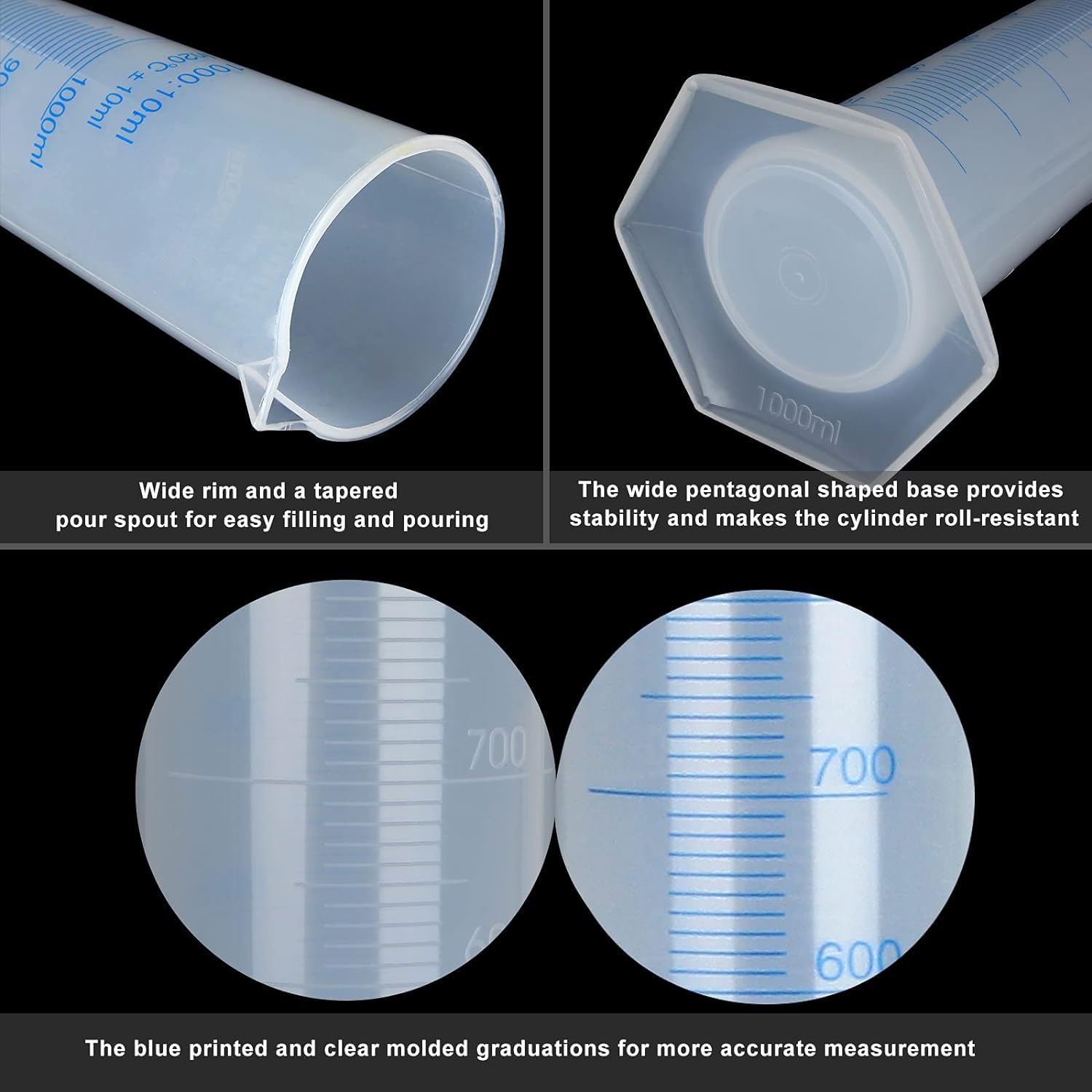 Snapklik.com : Zoomto 2Packs 1000ml Plastic Graduated Cylinder, 2-Sided ...