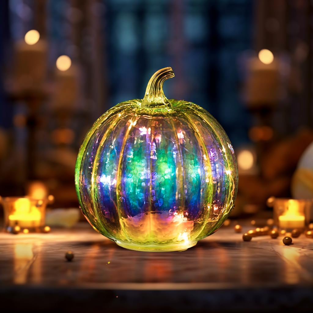 hvfun Colorful Mercury Glass Pumpkin with Built-in LED Light - Enhance ...