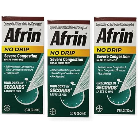 Amazon.com: Afrin No Drip Severe Congestion 12 Hour Nasal Spray, 20 ml ...