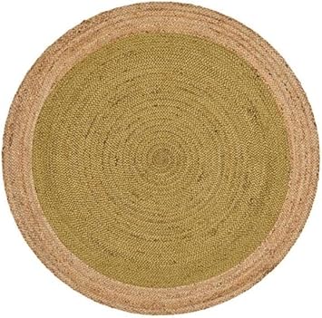 Amazon.com: Hand Braided Round Natural Dark Green Jute Rug, Rustic Look ...