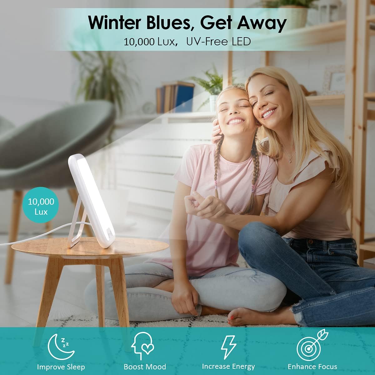 SAD Lamp/Light Therapy Lamp, 10000 Lux Natural Sunlight LED Sun Light ...