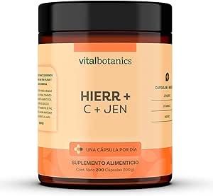 Hierro con Vitamina C. 200 capsulas de 500mg (Más de 6 meses). VitalBotanics. Suplemento ...