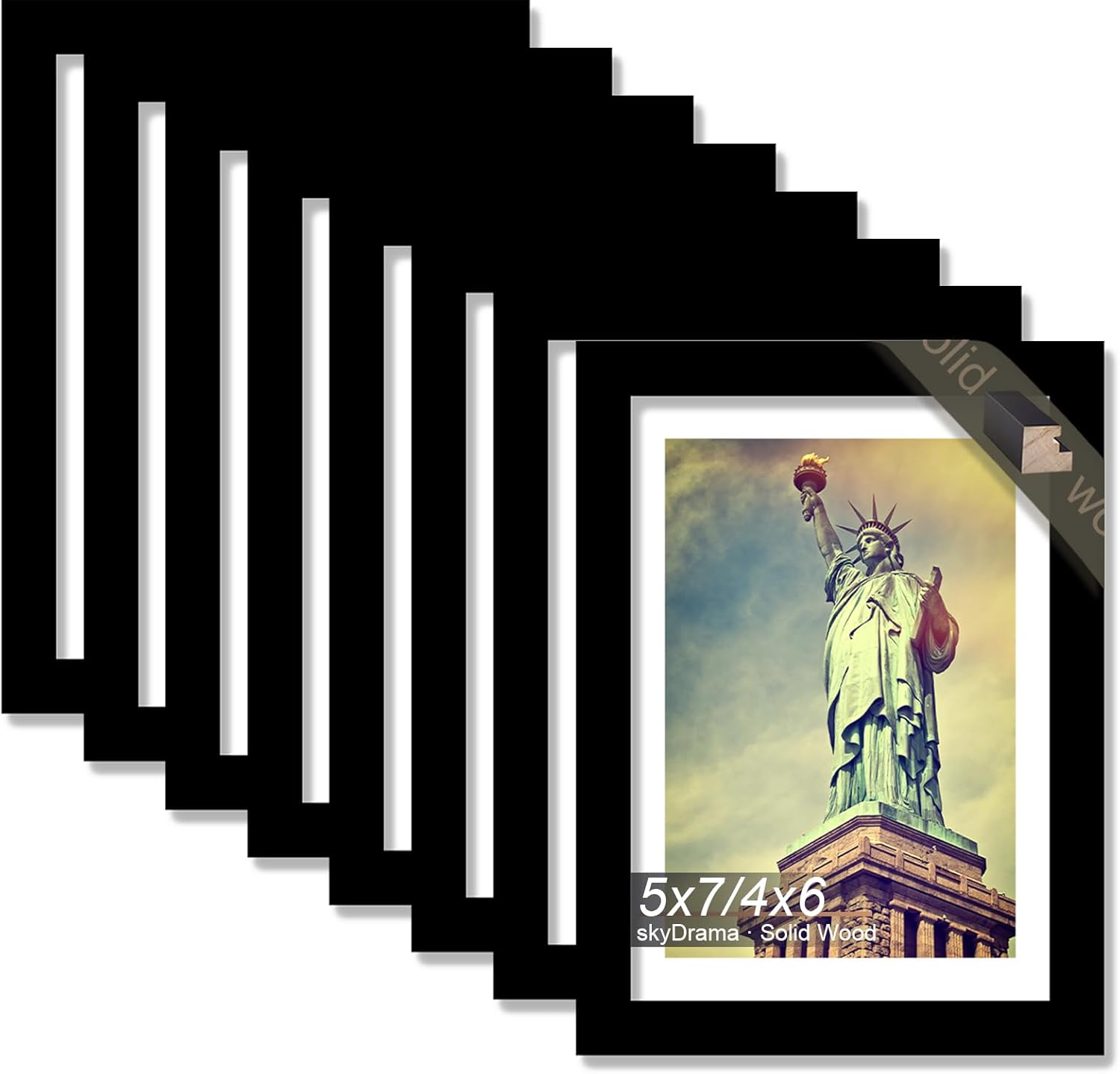 Amazon.com - skyDrama 100% Solid Wood 5x7 Picture Frame Set of 8, Black ...